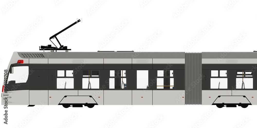 side view Passenger Tram Train, Streetcar. Modern Urban Tramcar. City ...