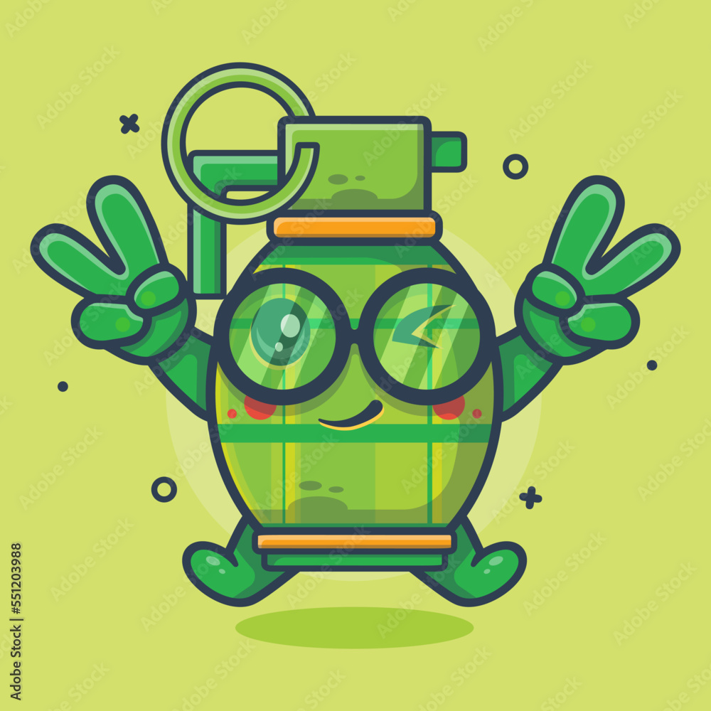 cute grenade weapon character mascot with peace sign hand gesture ...