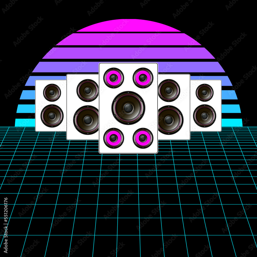 Synthwave, vaporwave, retrowave 80s neon landscape, gradient colored ...