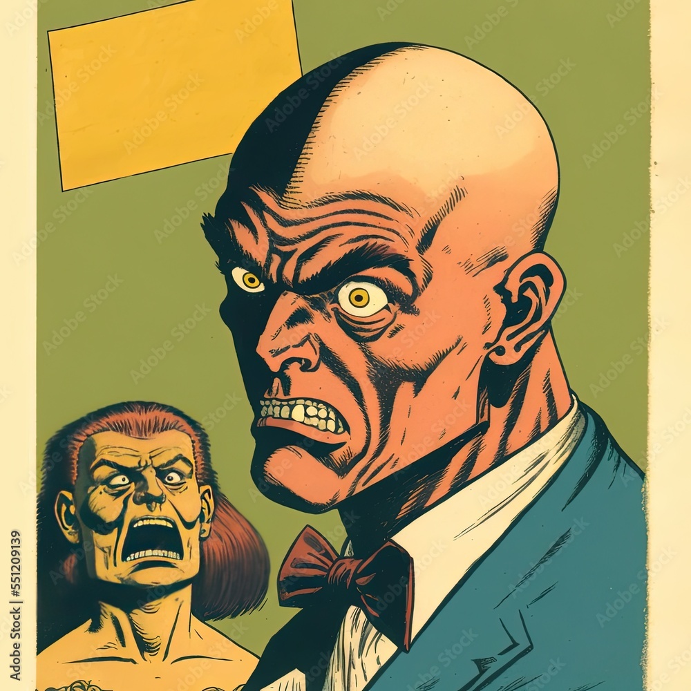 Angry bald man from comics generated with Artificial Intelligence Stock ...