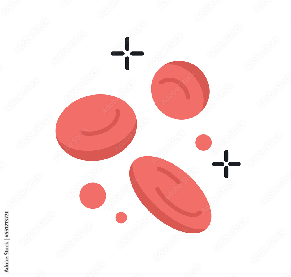 Medical icon. Sticker with red blood cells or erythrocytes. Biochemical ...