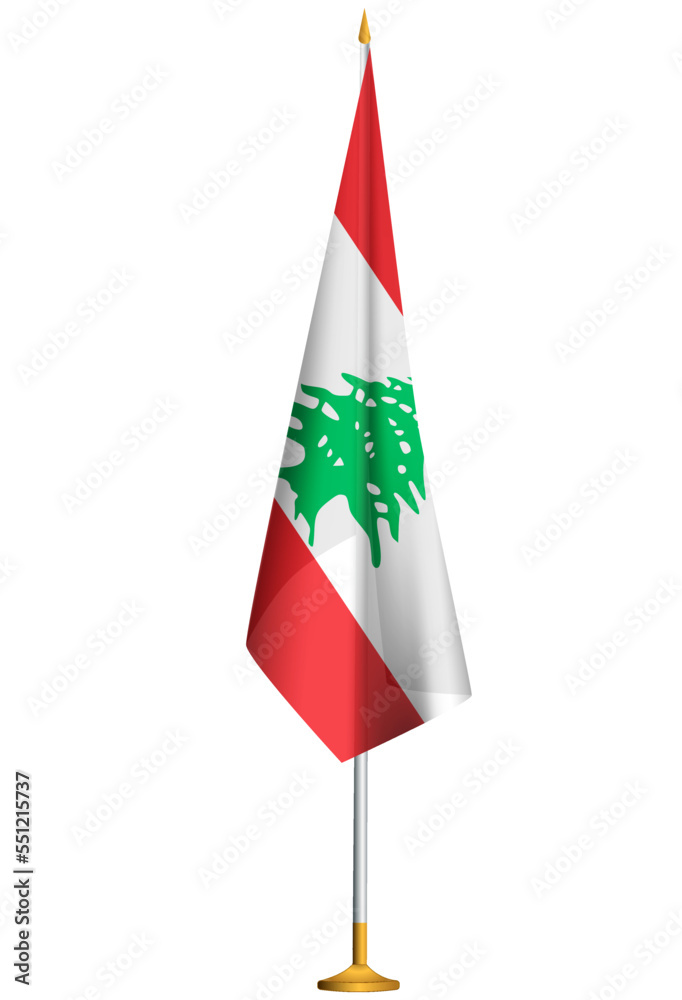 Isolated small national flag of Lebanon vector with golden flagpole ...