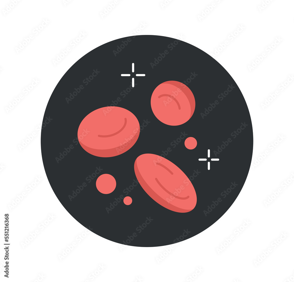 Red erythrocytes icon. Blood cells and bodies, hemoglobin. Sticker for ...