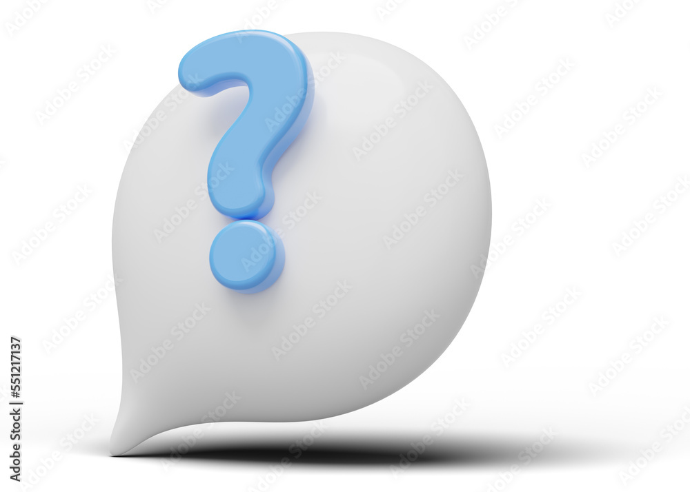 3d question mark bubble icon. Glossy speech balloon for ask FAQ or QA answer symbol on ...