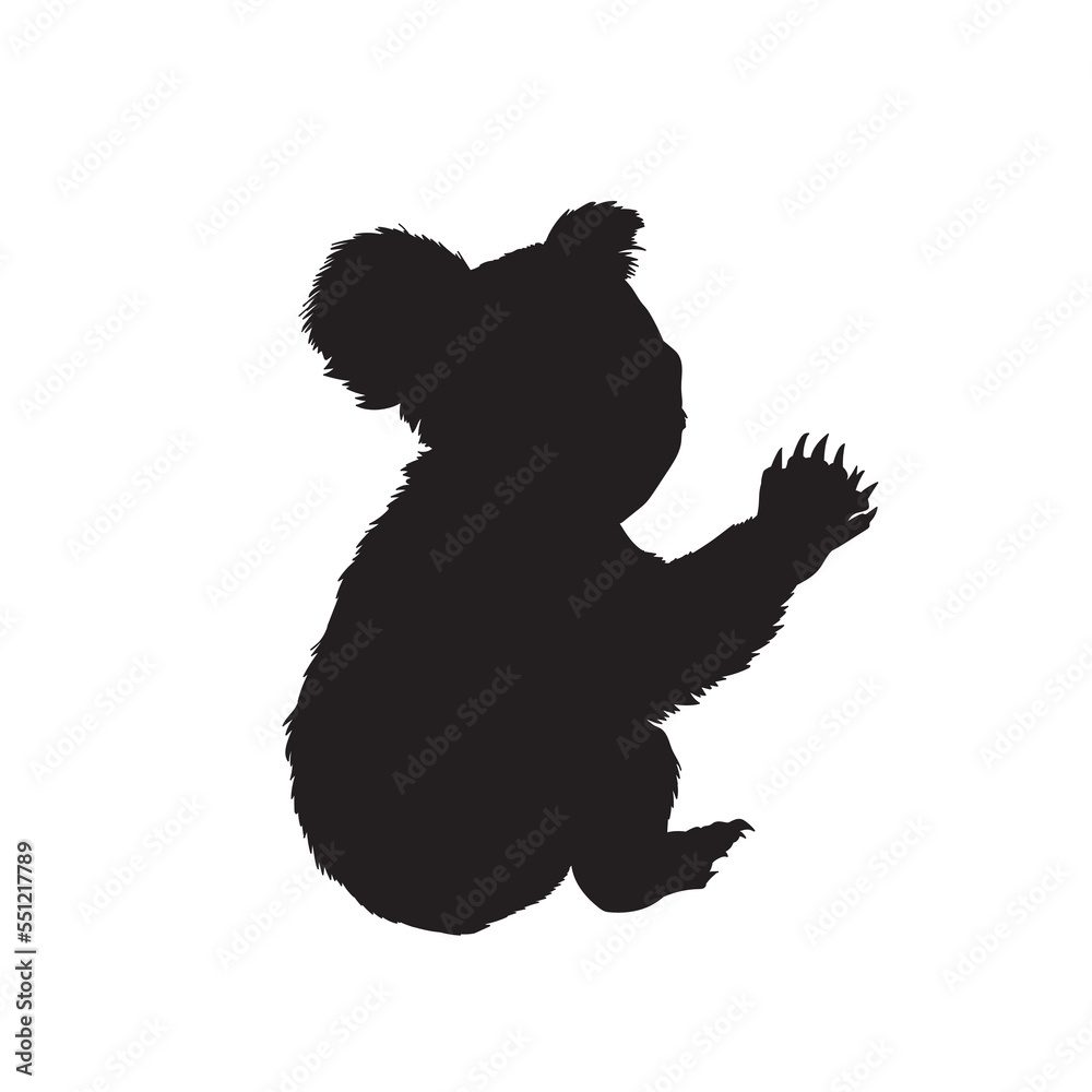 Black silhouette cute koala bear. Cartoon animal design flat vector ...