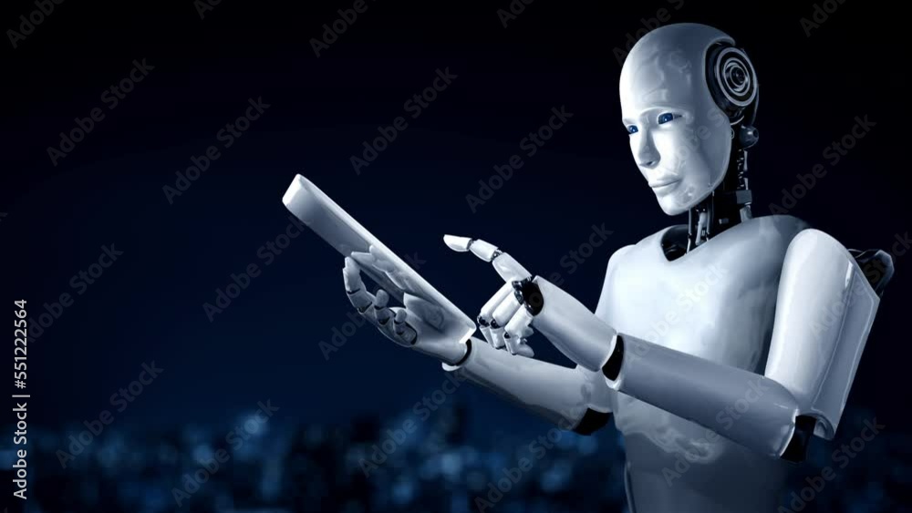 Robot hominoid using tablet computer for big data analytic using AI thinking brain , artificial ...