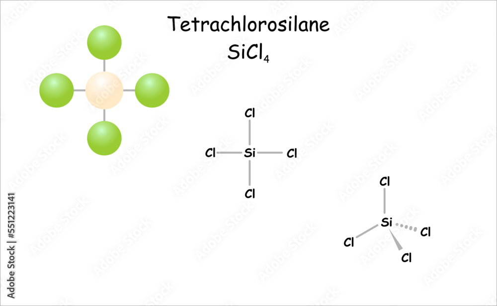 Stylized molecule model/structural formula of tetrachlorosilane. Stock ...