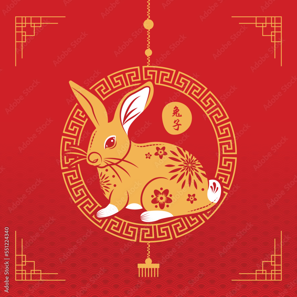 2023 year of the rabbit Chinese zodiac symbol on red background ...
