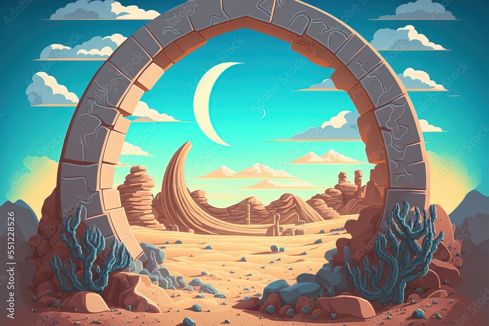 Portal rift to another barren desert world, ancient alien technology ...