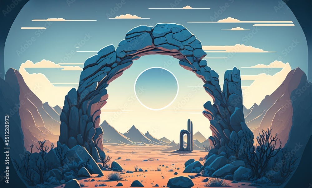 Portal rift to another barren desert world, ancient alien technology ...