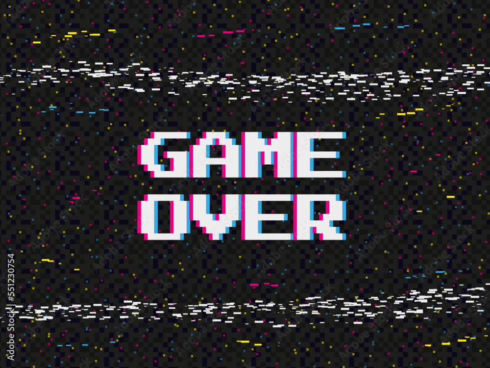 Game over background, glitch pixels device screen. Retro 90s, 80s video ...