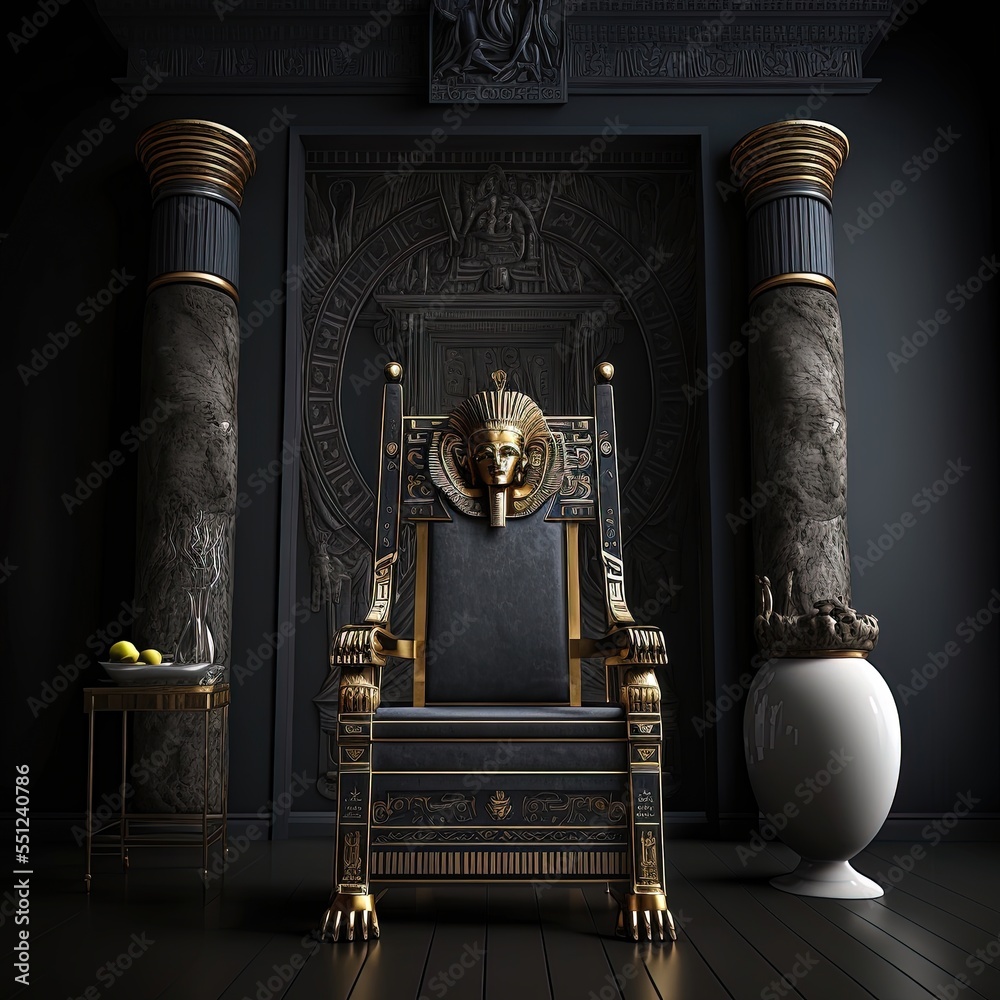 Throne of the Pharaoh. Black room interior in ancient Egyptian style ...