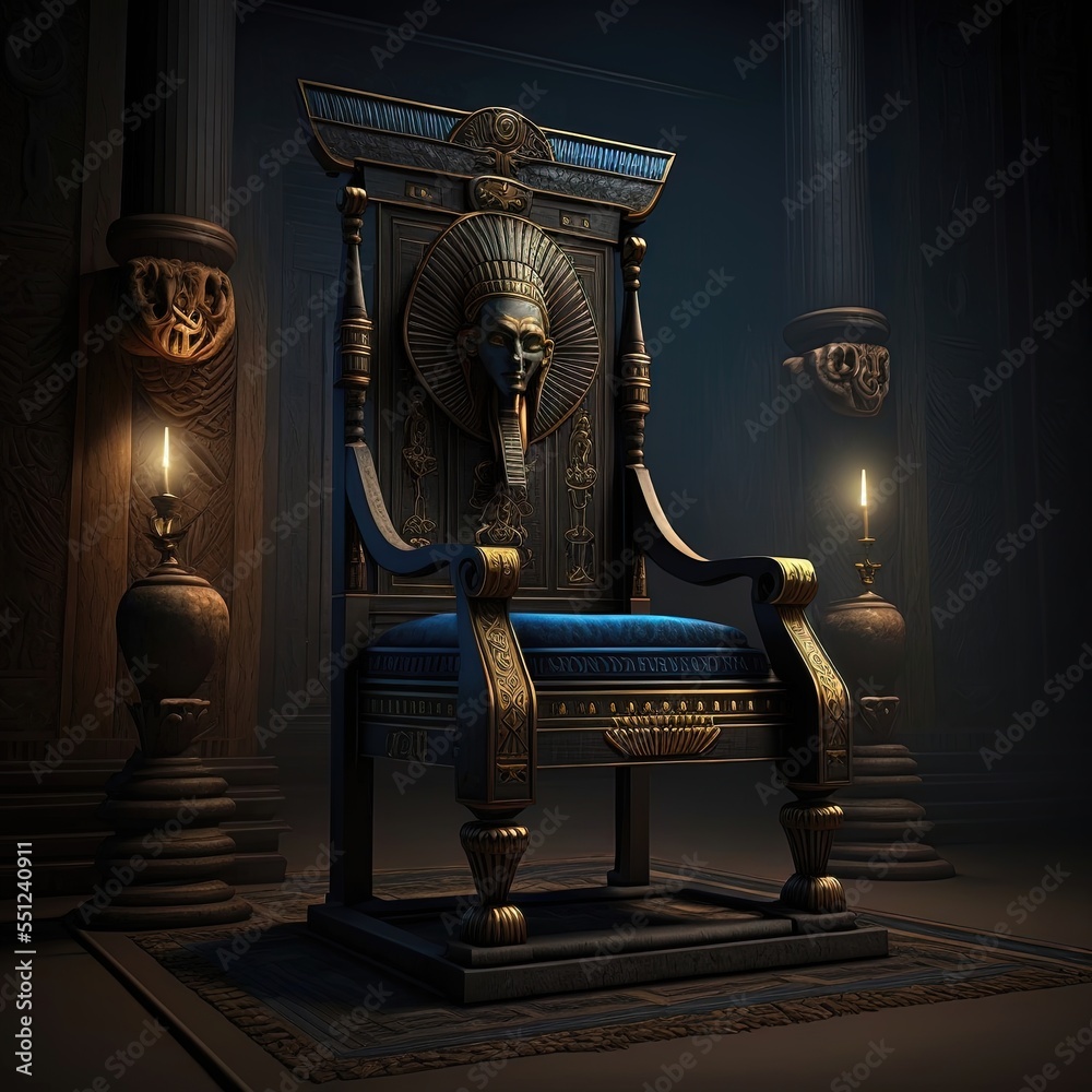 Throne of the Pharaoh. Black room interior in ancient Egyptian style ...