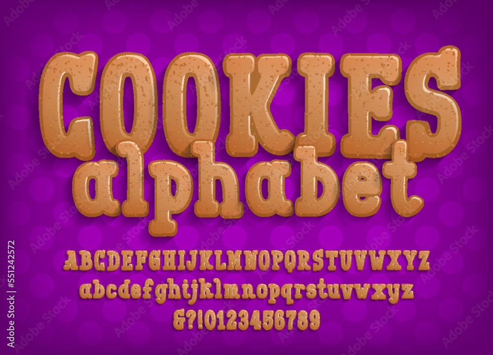 Cookies alphabet font. Cartoon cookie letters and numbers. Uppercase ...