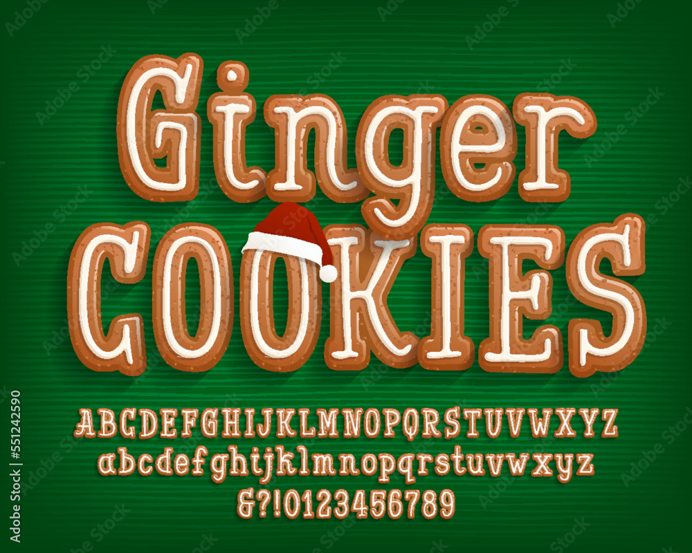Ginger Cookies alphabet font. Cartoon letters and numbers. Uppercase ...