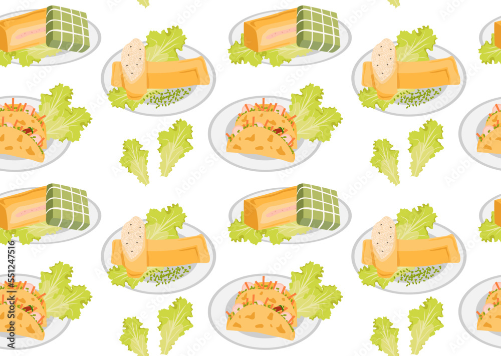 Traditional Vietnamese food. Seamless pattern in vector. Asian cuisine ...