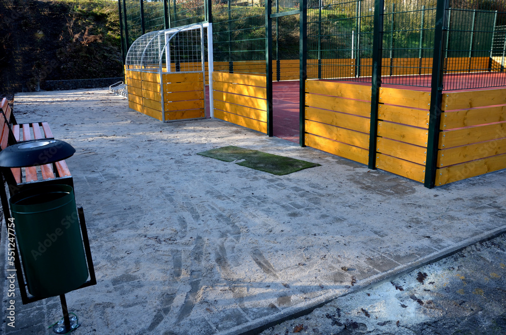 multifunctional outdoor playground for ball games at school. green ...