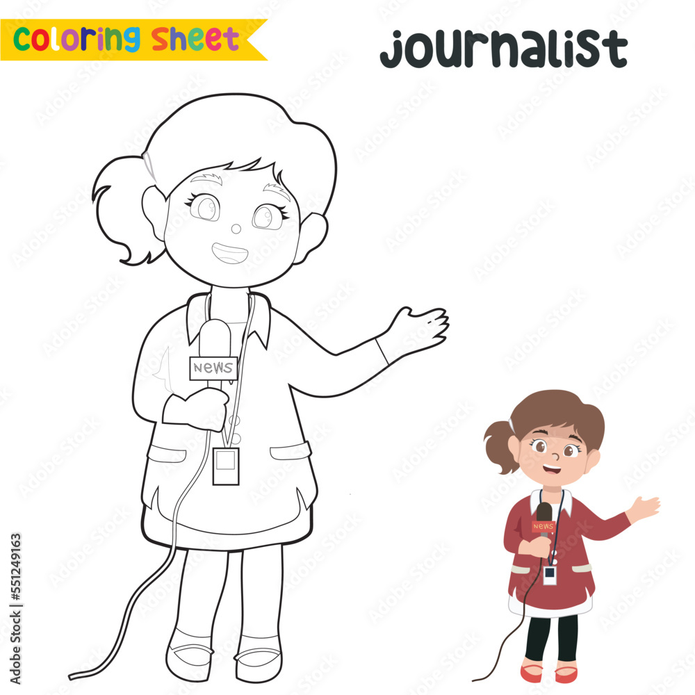 Easy coloring worksheet for children. Kid’s dream job. Coloring a cute ...