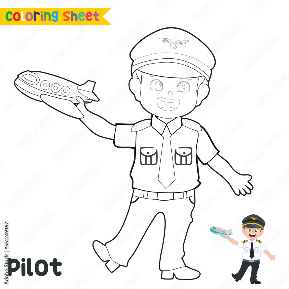 Easy coloring worksheet for children. Kid’s dream job. Coloring a cute ...
