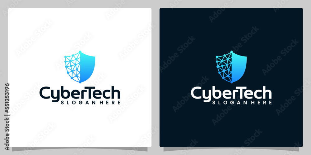 Vettoriale Stock Cyber tech logo design template with Network shield ...