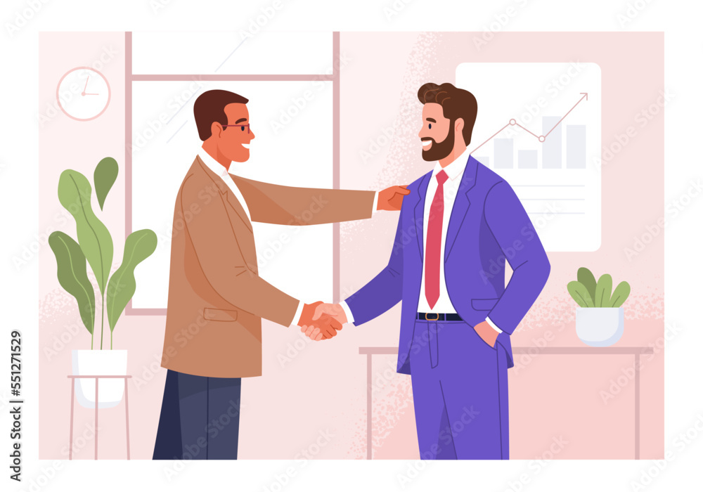 Meeting of businessmen. Vector cartoon illustration in a modern flat ...