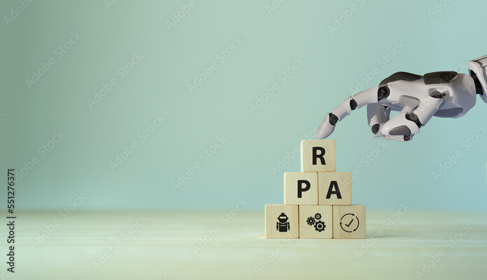 RPA Robotic process automation innovation concept. Robotic hand ...