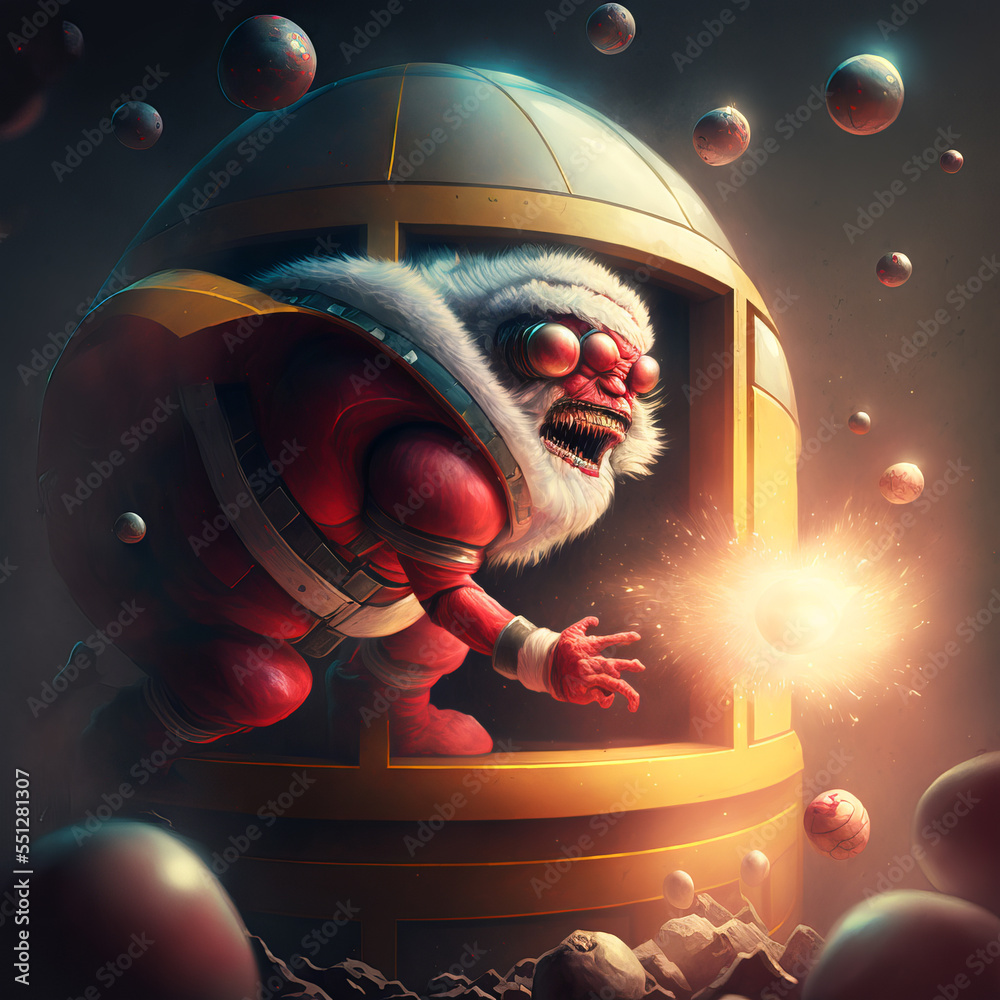 Santa claus surrealist horror is an insect coming out of a shell in ...