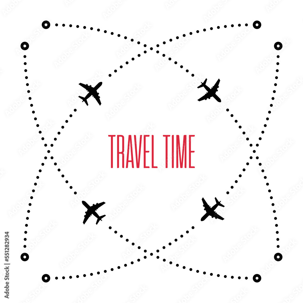 Airplane line path isolated on white background. Plane and its track in ...