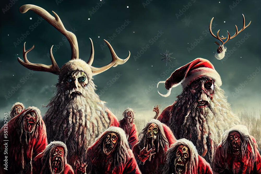 Santa claus and his elfs are horror creatures devil in disguise. Stock ...