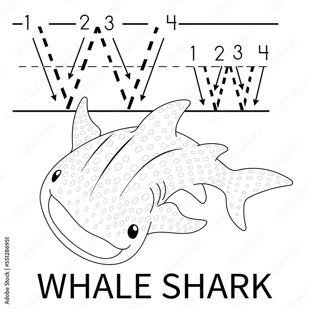 Cute Sea Animal Alphabet Series. W is for Whale Shark. Vector cartoon ...