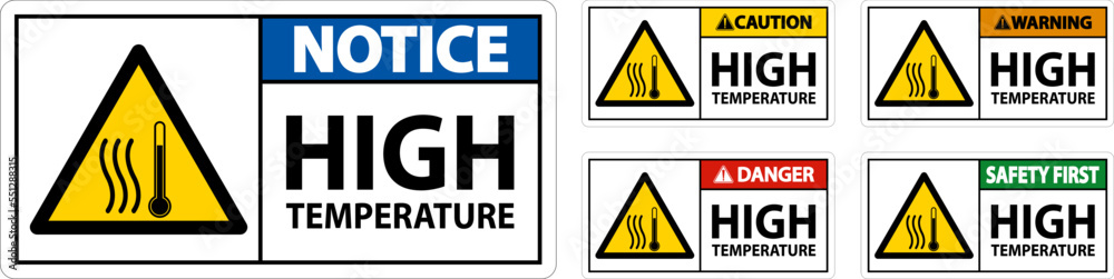 Caution High temperature symbol and text safety sign. Stock Vector ...