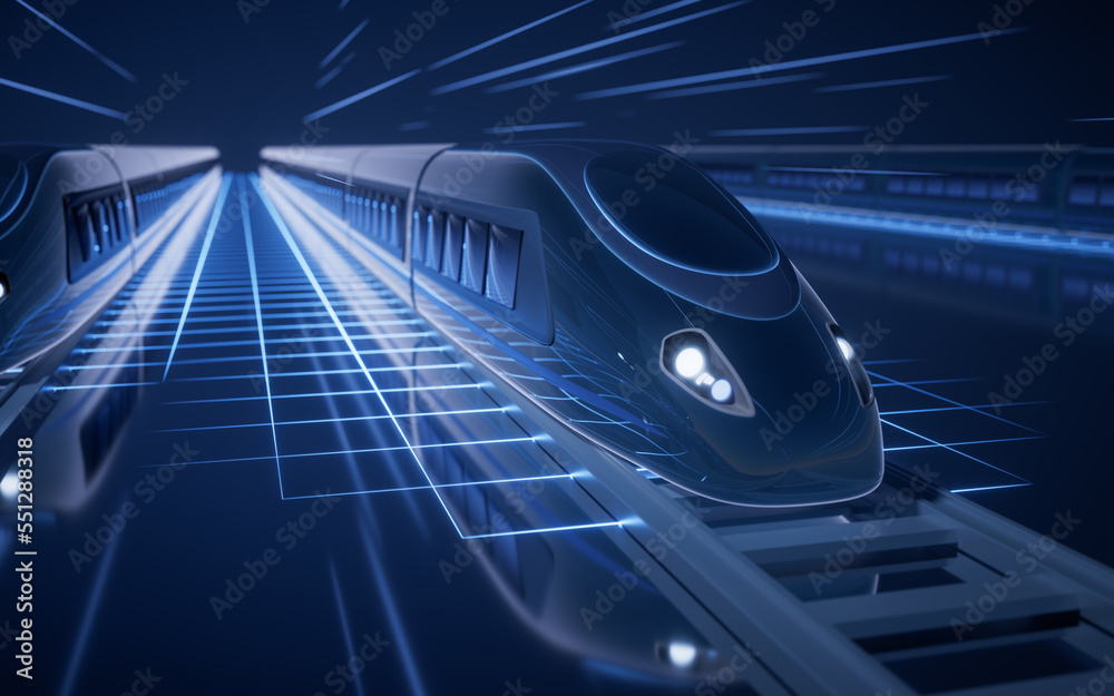 Digital high speed railway bullet train, 3d rendering. Stock ...