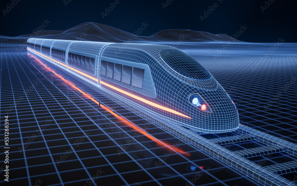 Digital high speed railway bullet train, 3d rendering. Stock ...