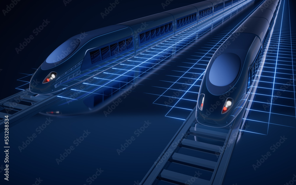 Digital high speed railway bullet train, 3d rendering. Stock ...