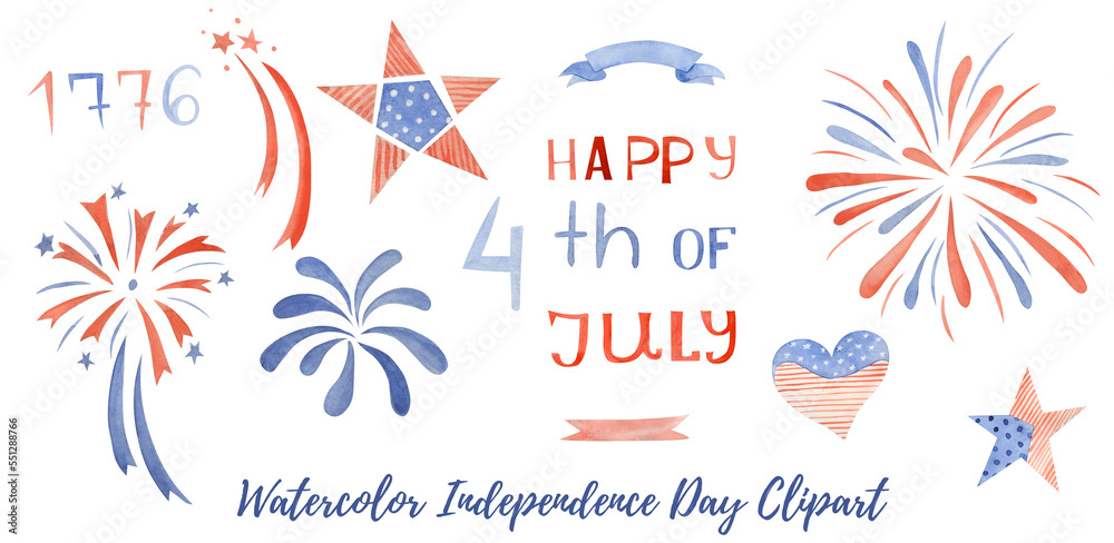 Watercolor usa independence fourth july day celebration flag ...