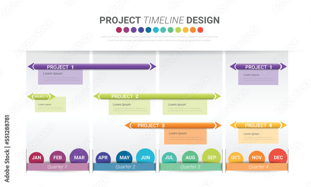 Project timeline graph for 12 months, 1 year, All month planner design ...