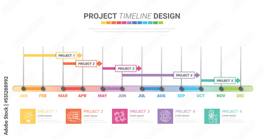 Project schedule year chart, overview planning timeline vector diagram ...