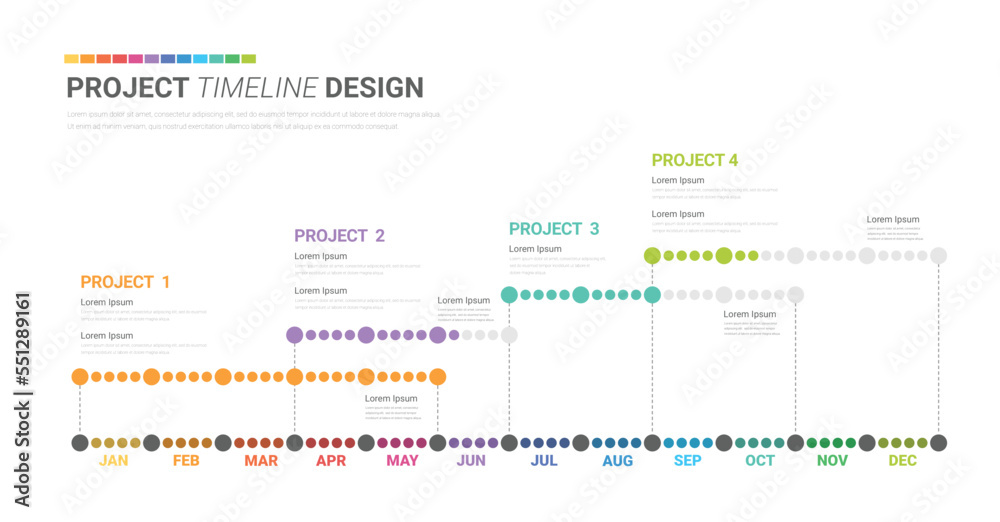 Project schedule year chart, overview planning timeline vector diagram ...