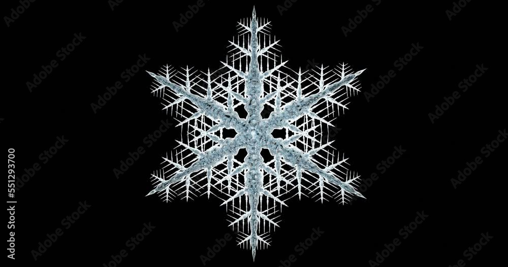 Rotation of one snowflake on a transparent background. Animation close ...