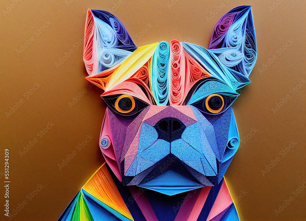 Splendid intricate paper quilling french bulldog in digital art AI ...