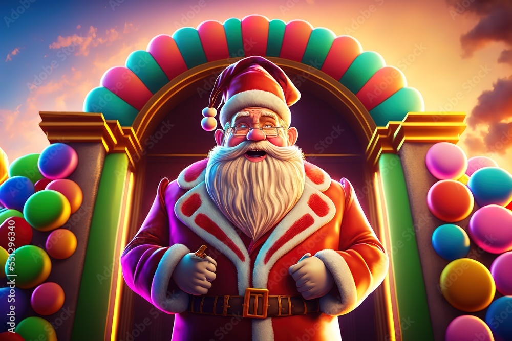 photo of smartly dressed gentleman Santa Claus, at the gates of candy ...