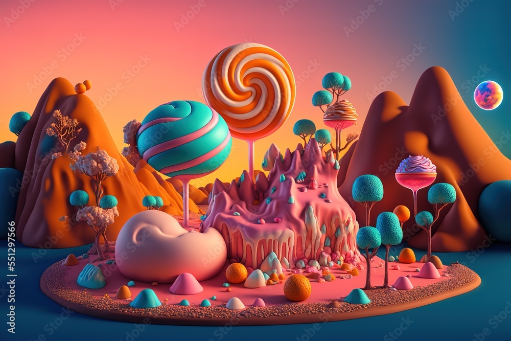 Sweet candy land. Cartoon game background. 3d vector illustration ...