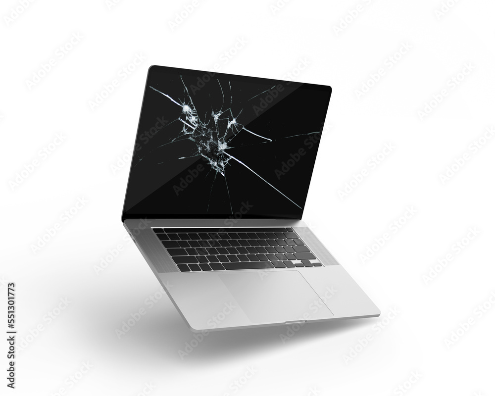 Broken Screen Laptop isolated on white background - Smashed Cracked ...