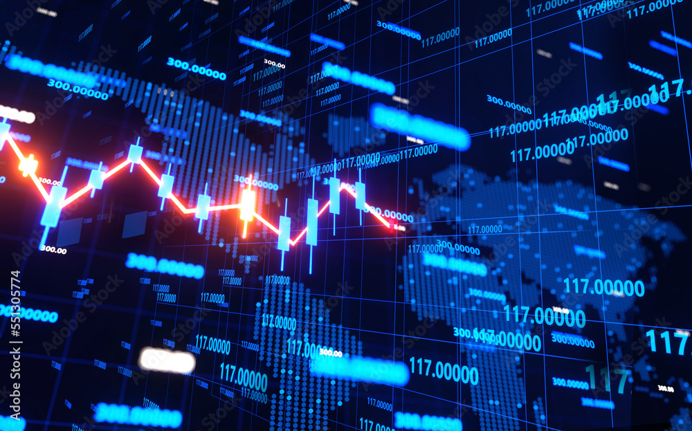 Neon Business background, financial, stock market diagram is running ...