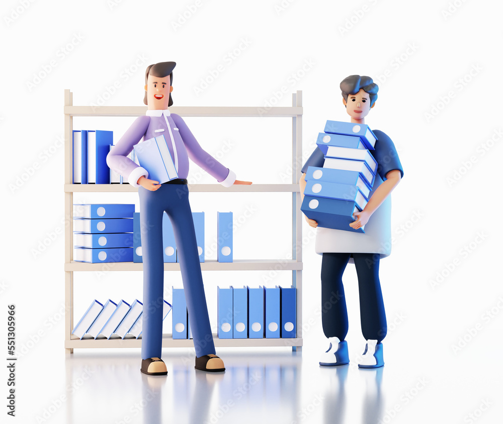 Happy office workers with lots of files and folders. Stock Illustration ...