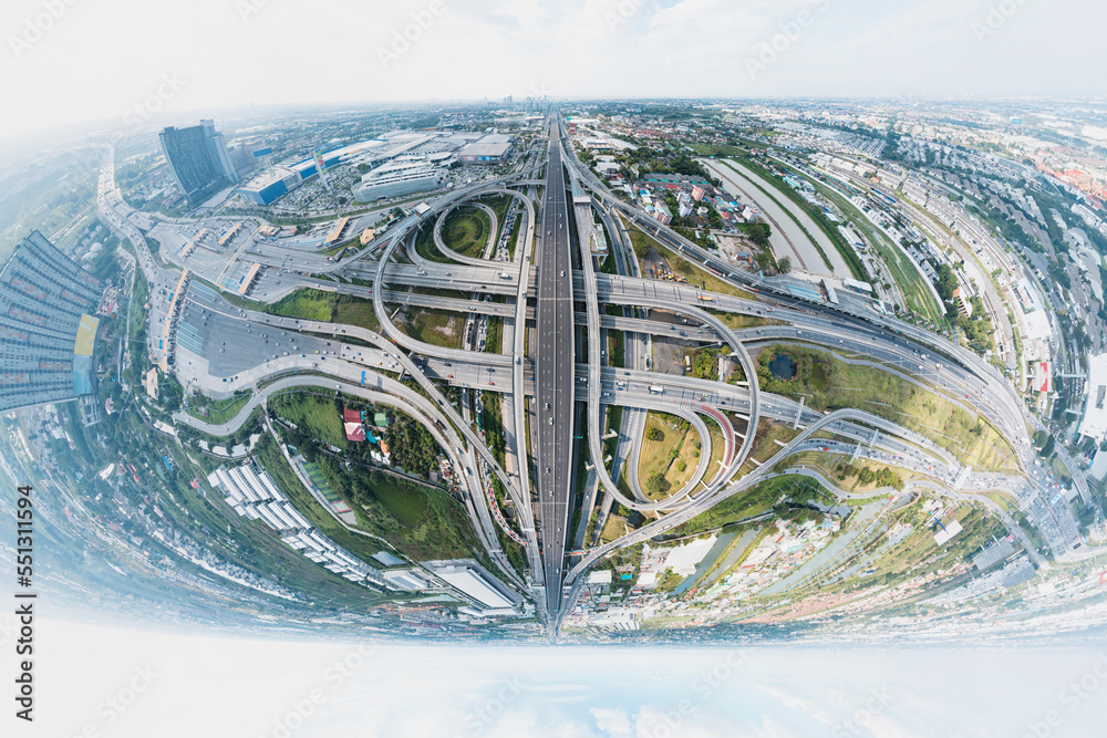360 Degree Spherical panorama of Multilevel junction motorway top view ...