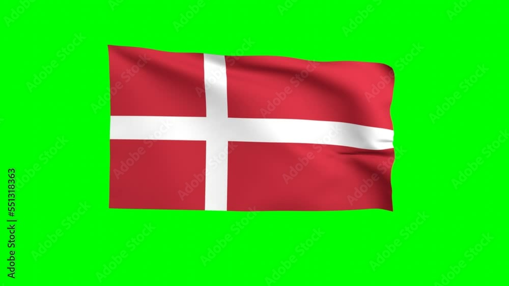Denmark waving flag 3D animation on a green background. South Danish's ...