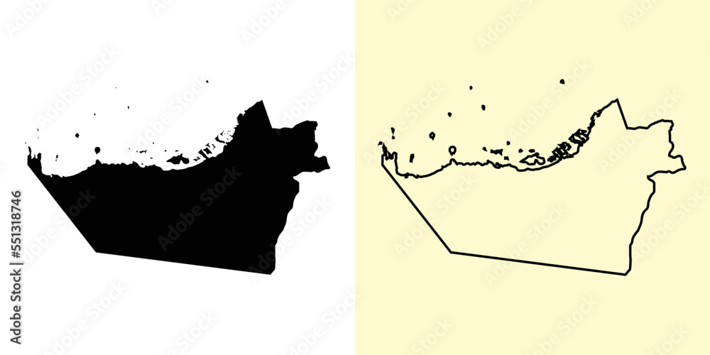 Abu Dhabi map, United Arab Emirates, Asia. Filled and outline map ...