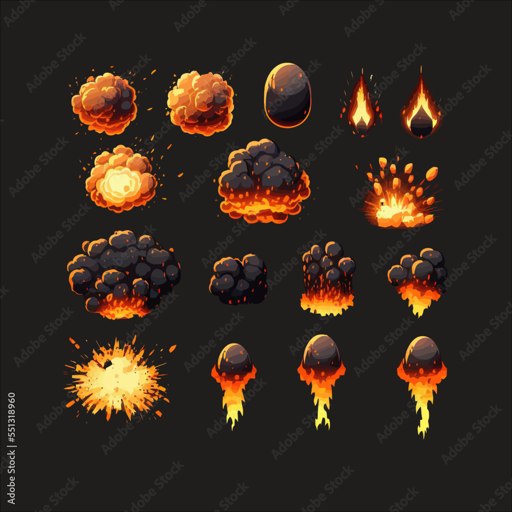 Vecteur Stock Animation sprite sheet of bomb explosion sequence. Flat ...