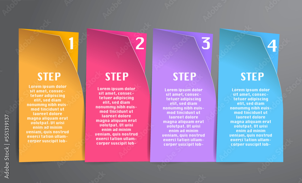 Four vector progress block steps template with descriptions, numbers ...